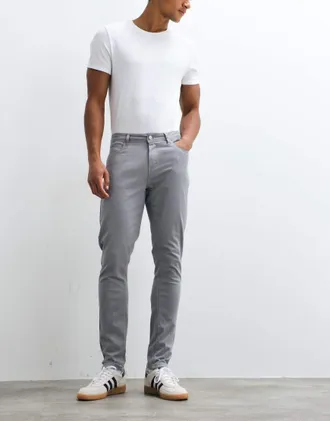 Capo pantalon chino droit en coton m&eacute;lang&eacute; gris