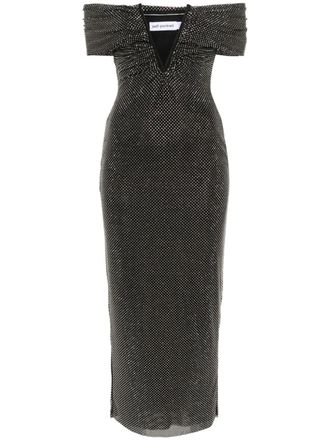 Self Portrait robe longue à ornements strassés - Noir