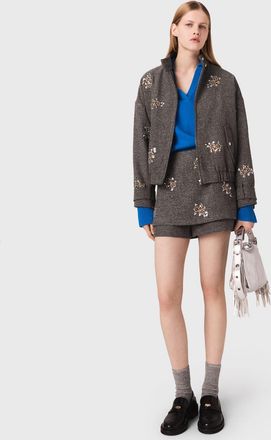 Maje Short Avec Broderie Florale - Gris - Maje