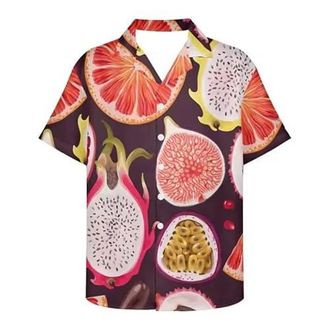 Keephen TangoDS Past&egrave;que/P&ecirc;che/Pomme Impression 3D Hawaiian Chemise pour Femmes Hommes Col Revers Manches Courtes Boutonn&eacute;e Chemises F&ecirc;te Aloha Chemises