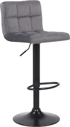 Clp Tabouret De Bar Feni en Velours I Assise Rembourr&eacute;e I Pi&egrave;tement Trompette M&eacute;tal Noir I Repose-Pieds I Pivotant A 360&deg;I Hauteur R&eacute;glable, Couleur:Gris
