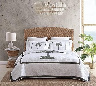 Tommy Bahama Palm Island Collection | Steppdecke - 100% Baumwolle, wendbar, weich und atmungsaktiv, vorgewaschen für zusätzliche Weichheit, King-Size-Bett, grau
