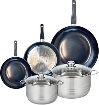 Fackelmann ELO 9744850 Batterie de cuisine 5 pi&egrave;ces, Ensemble de 3 Po&ecirc;les de cuisson 20, 24 et 32 cm et 2 faitouts 20 et 24 cm Elo Prima Brillant, inox, inductio