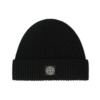 Stone Island Full Rib Wool Beanie - - Accessories - Herren - Schwarzk - ONE SIZE