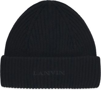 Lanvin Homme, Accessoires, Noir, Taille: L/Xl Bonnet en laine &agrave; c&ocirc;tes