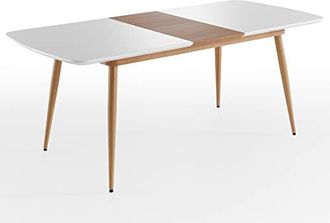 Inter-Furn Esszimmer Küchentisch, Esstisch Bozen, 160 x 76 x 90 cm Weiß Hochglanz lackiert, Eiche Riviera Honig mit Ausziehfunktion