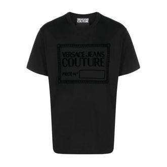 Versace Jeans Couture Schwarzes Flock T-shirt - - Tops - Herren - Schwarzk - XS