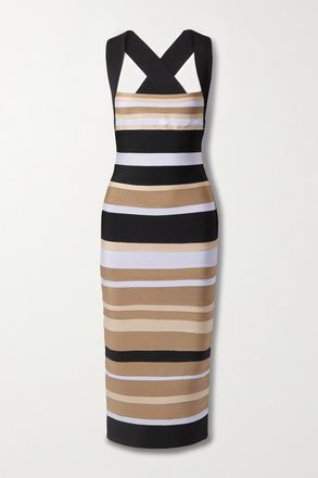 H&eacute;rve L&eacute;ger + Law Roach Gestreiftes Midikleid Aus Recycelter Bandage - Braun