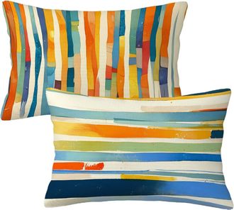 Generic Outdoor Kissen Wetterfest Modern, Outdoor Kissenbezug Linien 30x50 cm Dekokissen en Leinen Gartenkissen 2er Set, Kissenh&uuml;llen mit Verstecktem Rei&szlig;vers