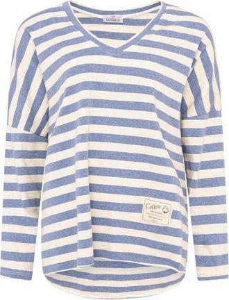 Zwillingsherz T-Shirt Streifen & Jersey Streifenmuster, V-Neck, offene Kanten f&uuml;r Used Look