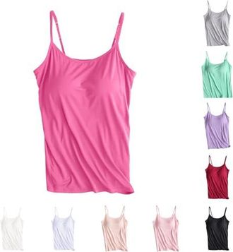 Generic Caraco d&eacute;t&eacute; pour femme avec soutien-gorge - D&eacute;contract&eacute; - Col rond - Bretelles spaghetti - D&eacute;bardeur en coton sans manches - Doux et confortable, vert