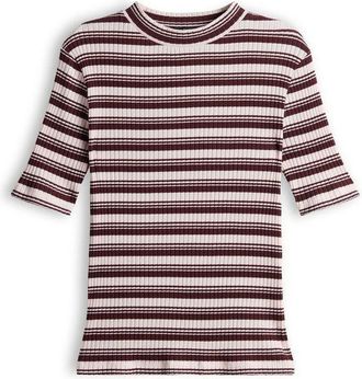 OPUS Kurzarmshirt Gestreiftes Rippshirt aus BCI Cotton Slim Fit Vielseitig kombinierbar f&uuml;r casual Looks