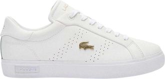 Lacoste Powercourt 2.0 Sneaker f&uuml;r Damen, Leder (Wei&szlig;/Gold)
