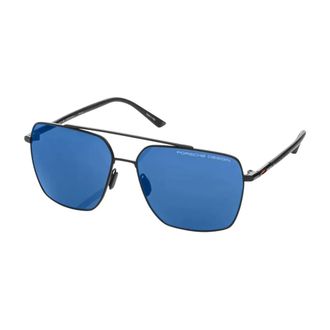 Porsche Design unisex, Accessoires, Noir, Taille: 61 MM Lunettes de soleil en titane noir avec verres bleus miroir