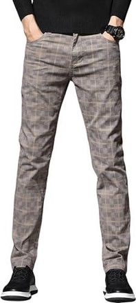 Generic Pantalon chino &agrave; carreaux coupe droite pour homme Coupe ajust&eacute;e Coupe ajust&eacute;e Pantalon d&eacute;contract&eacute; Pantalon chino skinny &agrave; carreaux, kaki clair, 40