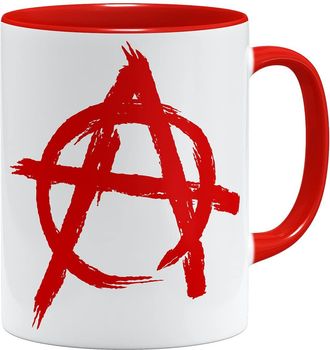 OM3 Anarchie Kaffee-Tasse II - Keramik Becher - 11oz 325ml - Beidseitig Bedruckt - Rot