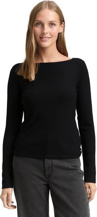 Tom Tailor Damen 1048966 Slim Fit Langarmshirt mit U-Boot-Ausschnitt, 14482-Deep Black, S