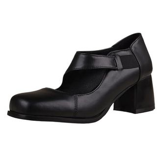 SJJH Chaussures Mary Jane pour femme avec talon compens&eacute;, talon bloc de 6 cm et barre &eacute;lastique, semelle en caoutchouc antid&eacute;rapante, pour le bureau et la 