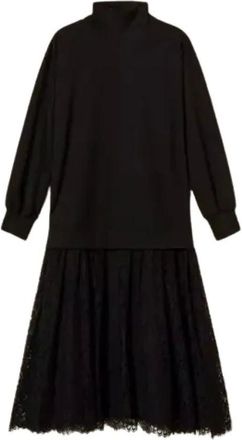 Twinset Femme, Robes, Noir, Taille: 40 FR Fleece and Lace Midi Dress