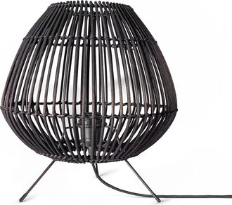 Paco Home Rattan Pendelleuchte Wohnzimmer Tischleuchte Boho Style K&auml;fig Lampe Esstischlampe Nachttischlampe Metall E27, Lampenart:Tischleute - Typ 3, Farbe:Schw