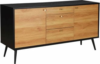 Oviala Buffet scandinave effet bois clair 2 portes 3 tiroirs 150 cm noir