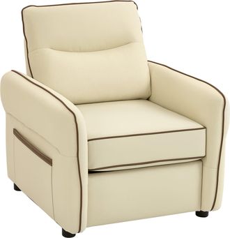 HOMCOM Wohnzimmersessel mit dicker Polsterung, breiter tiefer Sitz, hochelastischer Schaumstoff, Schlafsessel mit Armlehnen, Seitentaschen, PU-Leder für Wohn