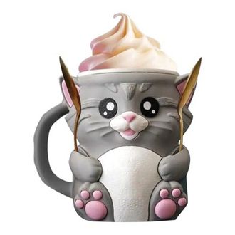 Generic Porte-pinte de cr&egrave;me glac&eacute;e, r&eacute;utilisable sur le th&egrave;me du chat imprim&eacute; 3D avec cuill&egrave;re, amusant et fonctionnel pour la plage, les adultes, les soir&eacute;e