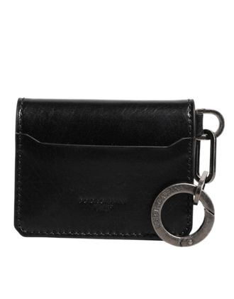 Dolce & Gabbana Mens Wallet Black Leather Logo Embossed Key Chain Card Holder Horse