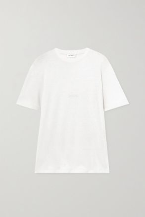 Saint Laurent T-shirt En Jersey De Coton À Broderie - Ivoire