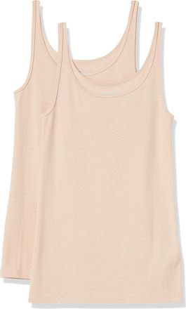 Amazon Essentials Damen Schmal geschnittenes Tanktop mit dünnem Trägern, 2er-Pack, Hellbeige, XXL