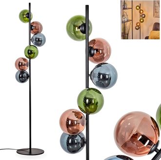 HOFSTEIN Stehleuchte Gastor, Stehlampe aus Metall/Glas in Schwarz/Blau/Gr&uuml;n/Kupfer, Leuchte im Retro/Vintage-Design (&Oslash; Schirme 15 cm), Fu&szlig;schalter, 160 cm, E14