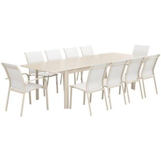 Sweeek Table de jardin extensible aluminium + 10 assises aluminium et textil&egrave;ne anthracite. 8 chaises. 2 fauteuils. 10 places. 290 x 100 x 75 cm