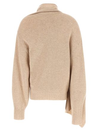 The Attico Asymmetrical Draped Virgin Wool Sweater - Beige
