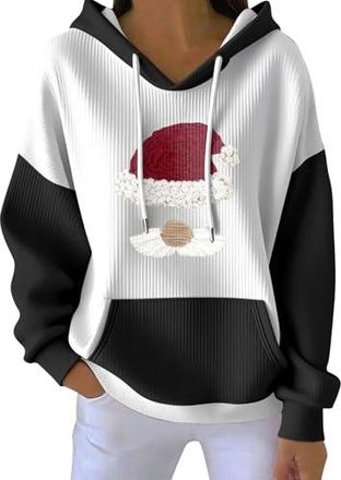 Generic Sweat à capuche de Noël à manches longues pour femme, tendance, décontracté, imprimé de Noël, pour entraînement, fête, cadeaux de Noël, Noir, XXL