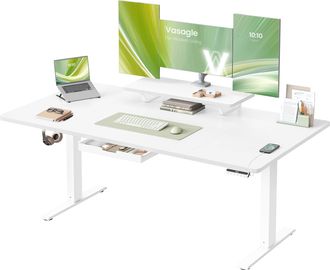 Vasagle H&ouml;henverstellbarer Schreibtisch, 160 x 80 cm, flexibel montierbarer Monitorst&auml;nder, Schublade, USB-C-Anschluss, Erinnerung bei langem Sitzen, f&uuml;r B&uuml;ro