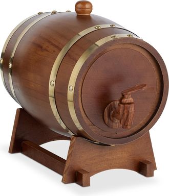 Relaxdays Holzfass klein, 2,2 l, Whiskyfass mit Bock & Zapfhahn, für Wein & Spirituosen, Deko Schnapsfass, dunkelbraun