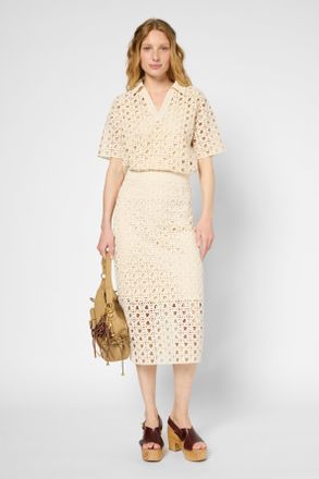 Gerard Darel Jupe droite en crochet monogramme - VIDELIA - Naturel