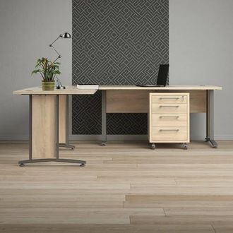 Dmora Schreibtisch Mirella, Mehrzweckschreibtisch, Bürotisch für PC, Eckschreibtisch, 230x200 h75 cm, Grau und Eiche