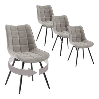 Woltu Esszimmerst&uuml;hle drehbar 4er Set K&uuml;chenstuhl Polsterstuhl Wohnzimmerstuhl Sessel mit R&uuml;ckenlehne, Sitzfl&auml;che aus Samt, Metallbeine, Hellgrau EZS87hgr-4