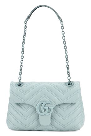 Gucci Womens Shoulder Bag Gg Marmont Light Blue Calf Skin Handbags Hand