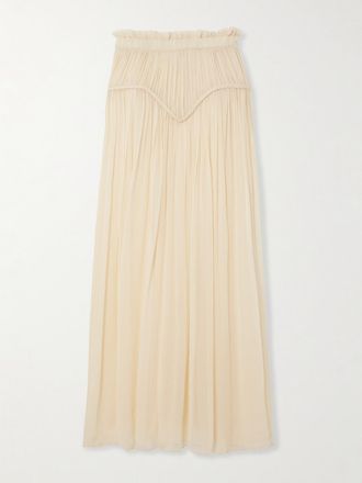 Isabel Marant Rolande Maxirock Aus Seidenkrepon Mit Raffungen Und Flechtdetails - Neutral