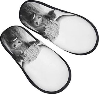 Generic Chaussons Femme Homme Portrait De Vache Highland Maison Pantoufles Confort Pantoufles En Peluche Antid&eacute;rapant Chaussures Pour Voyager H&ocirc;tel Int&eacute;rieur 