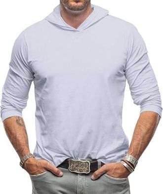 Generico T-shirt à manches longues pour homme avec capuche, mode basique, sweat de course léger, fin à séchage rapide, t-shirt fonctionnel coupe slim, blanc, X