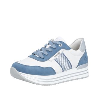 Remonte Plateausneaker REMONTE, Damen, Gr. 38, wei&szlig;, blau, Lederimitat, unifarben mit Farbeinsatz, Schuhe Plateausneaker, Halbschuh, Schn&uuml;rschuh mit Metallicd
