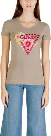 Guess Femme, Tops, Gris, Taille: 34 FR Triangle Logo Beads T-Shirt
