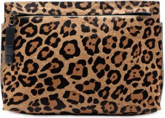 Loewe 2016 Leopard Print Pony Hair T Pouch clutch bag - Braun