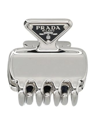 Prada Haarschmuck - Polished Silver Metal Hair Clip With Triangular Em - Gr. unisize - in Wei&szlig; - f&uuml;r Damen