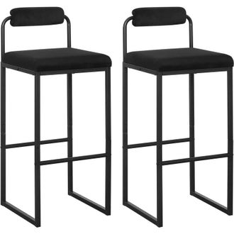 Woltu Woltu - Lot de 2 Tabourets de Bar en Velours et M&eacute;tal Chaise Haute Bar, Design Moderne, Hauteur du Si&egrave;ge 75cm, Noir