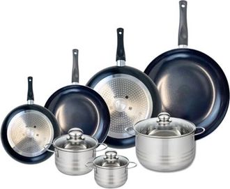 Fackelmann ELO 9754350 Batterie de cuisine 7 pi&egrave;ces, Ensemble de 4 Po&ecirc;les de cuisson 20, 24, 28 et 32 cm et 3 faitouts 12, 14 et 20 cm Elo Prima Brillant, inox, 