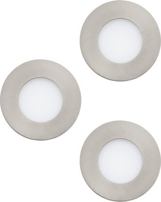Eglo LED 3er Set Einbaustrahler Fueva 1, Ø 8,5 cm, Spots Set aus Metallguss und Kunststoff, 3 Einbauleuchten in Silber, Weiß, Einbauspot flach, warmweiß